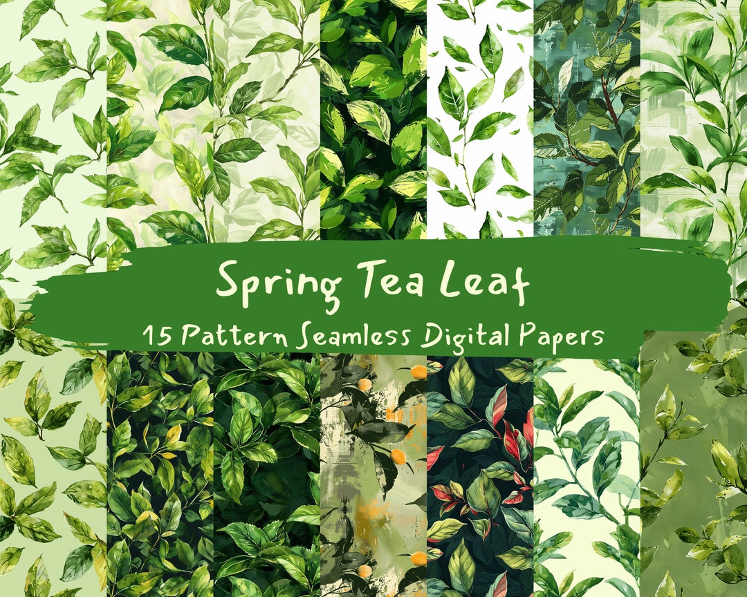 Spring Tea Leaf Pattern Seamless Digital Papers - Printable Scrapbook ...