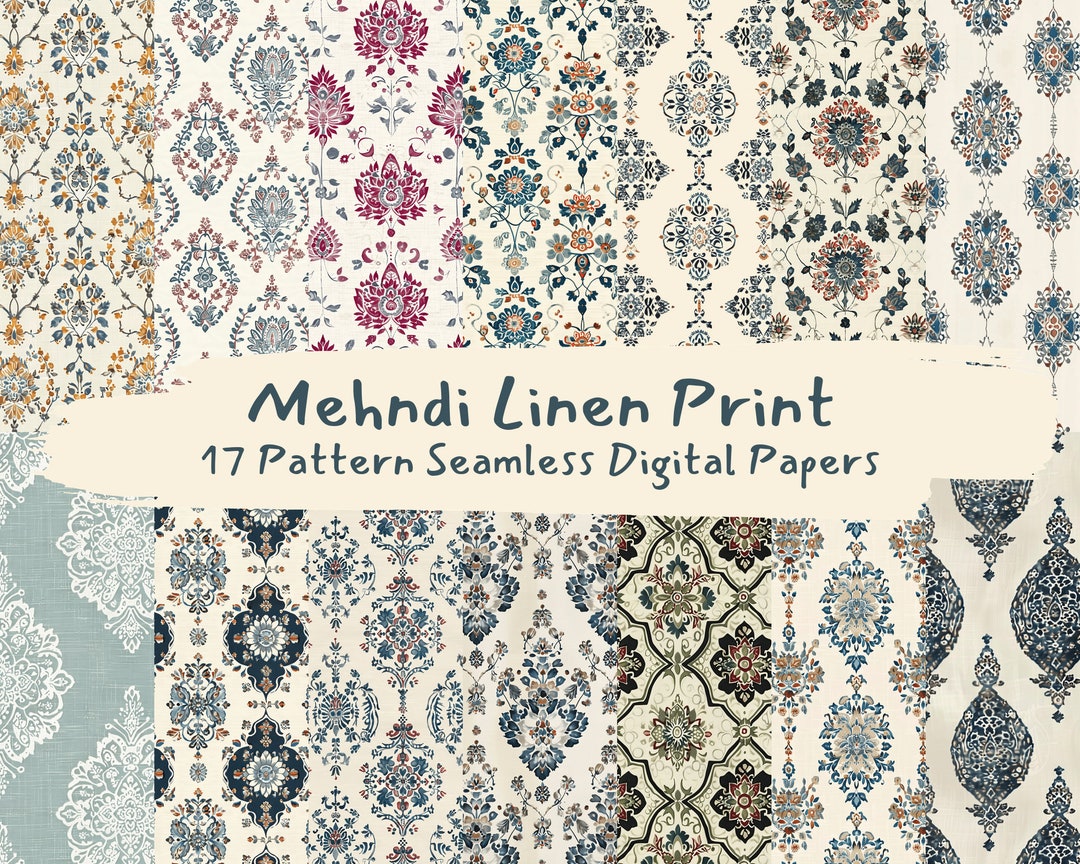 Mehndi Linen Print Pattern Seamless Digital Papers - Printable ...