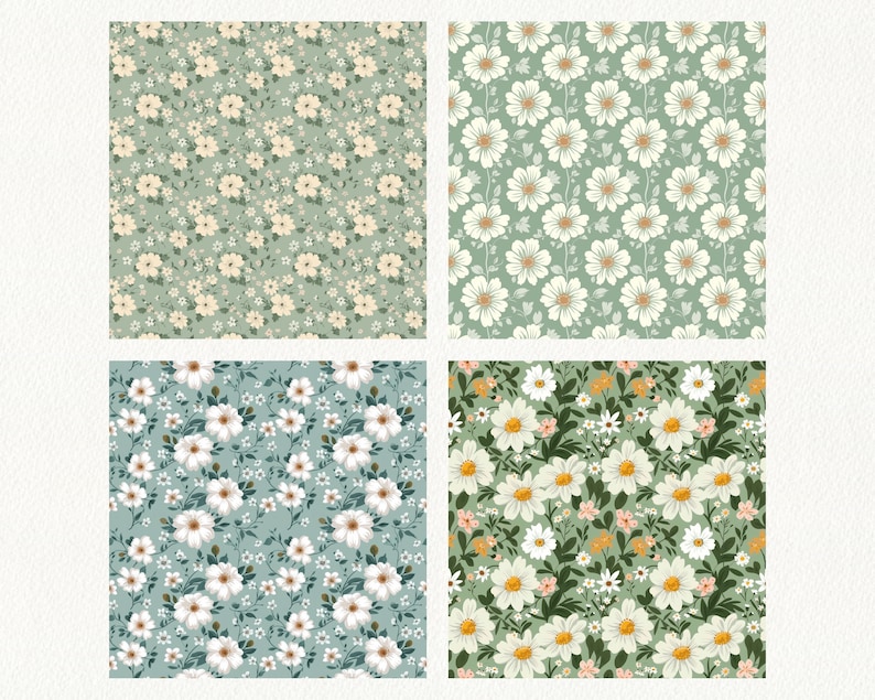 Sage Green Floral Pattern Seamless Digital Papers - Printable Scrapbook ...