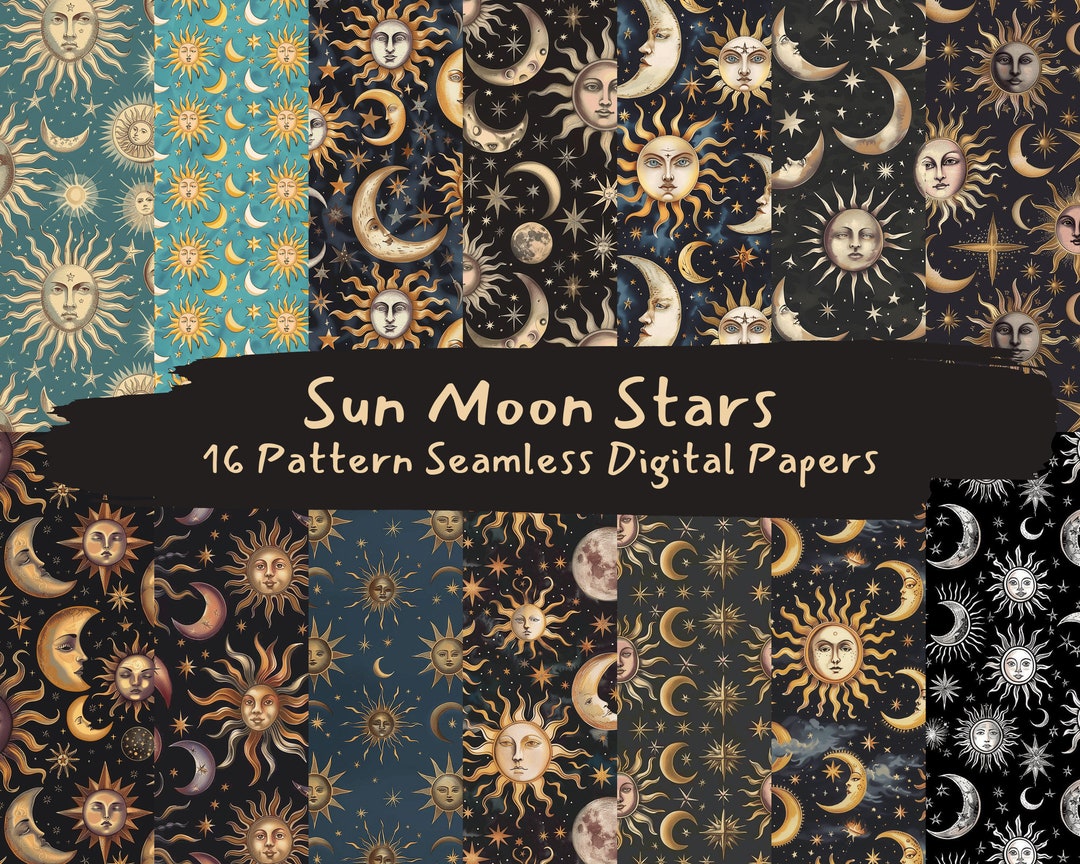 Sun Moon Stars Pattern Seamless Digital Papers - Printable Scrapbook ...