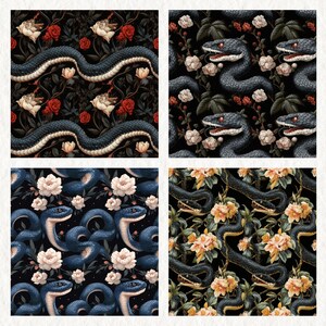 Gothic Snake Floral Pattern Seamless Digital Papers - Printable ...
