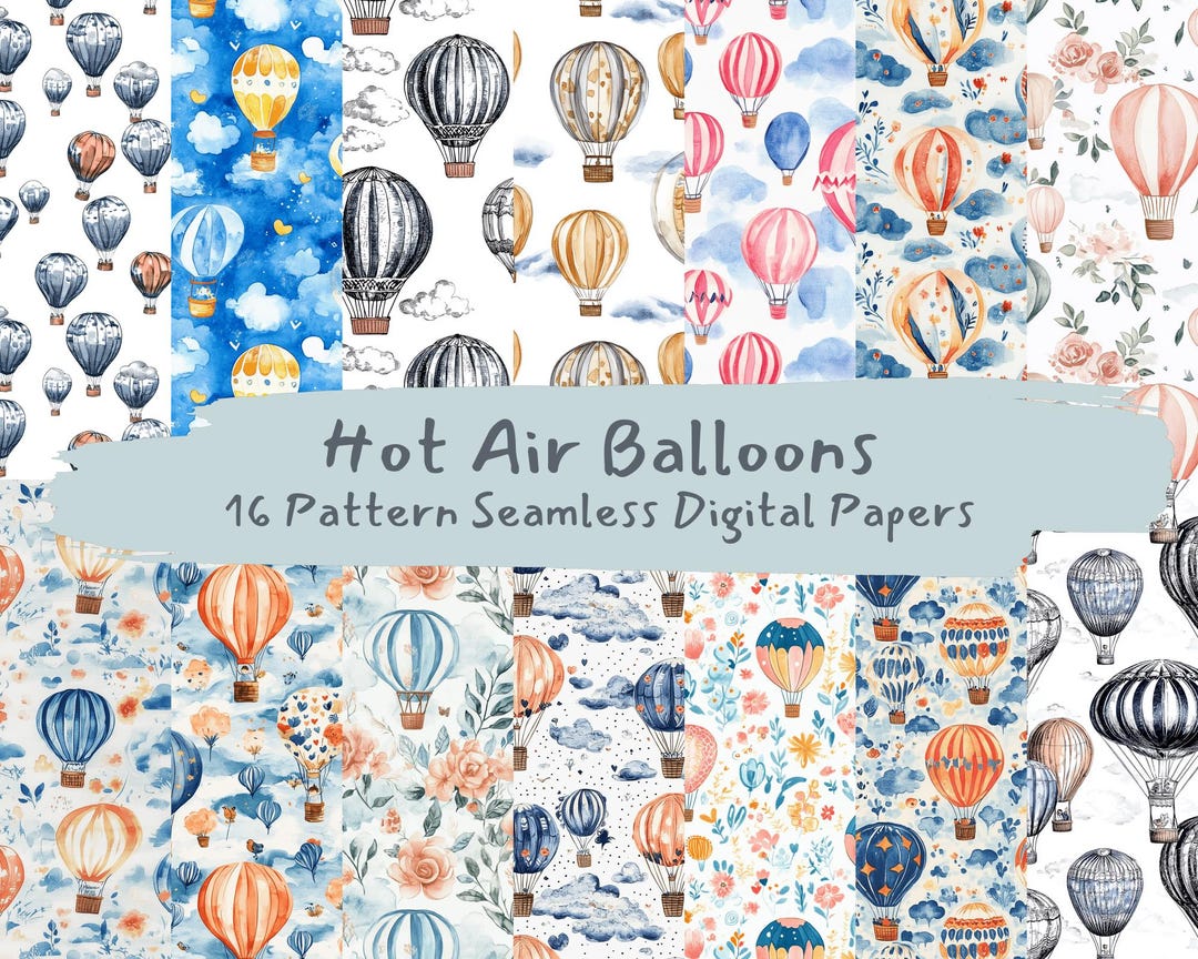 Hot Air Balloons Pattern Seamless Digital Papers - Printable Scrapbook ...