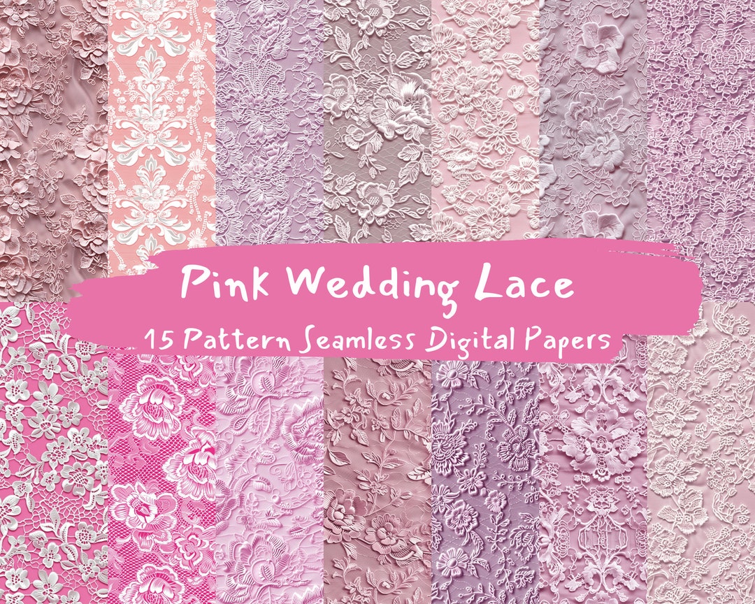 Pink Wedding Lace Pattern Seamless Digital Papers - Printable Scrapbook ...