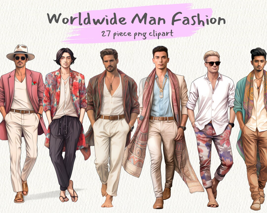 Worldwide Man Fashion Digital Clipart Bundle in PNG Format Transparent ...