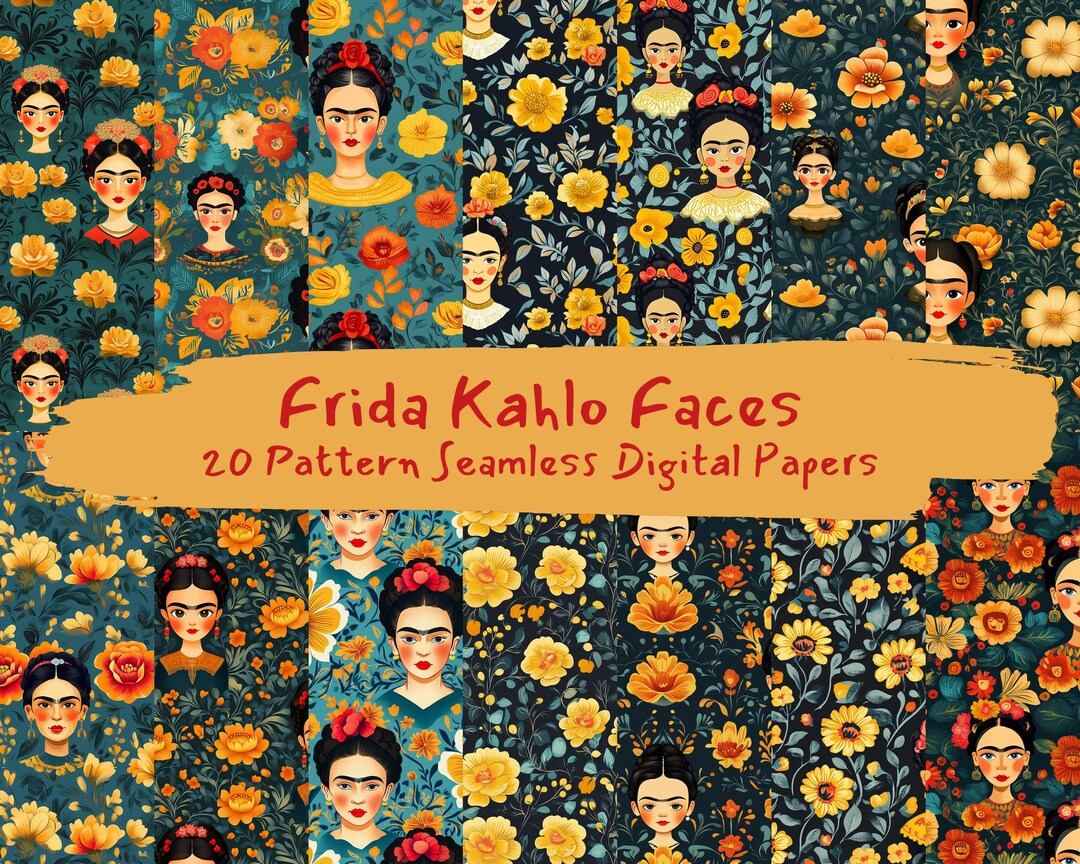 Frida Kahlo Faces Pattern Seamless Digital Papers - Printable Scrapbook ...