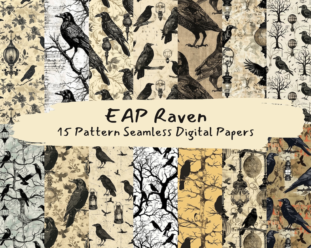 EAP Raven Pattern Seamless Digital Papers - Printable Scrapbook Paper ...
