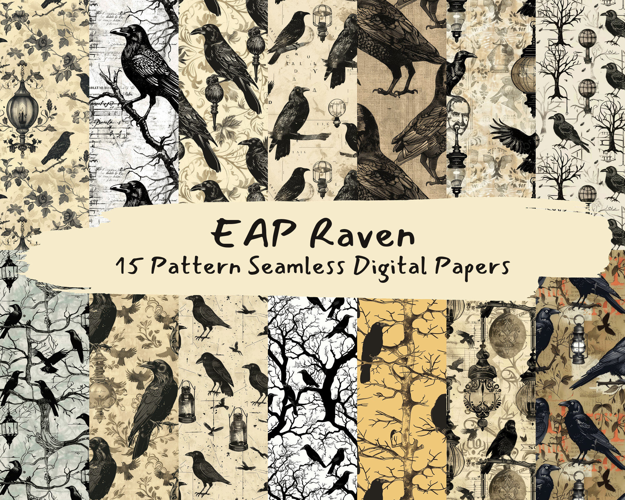 EAP Raven Pattern Seamless Digital Papers Printable Scrapbook Paper ...