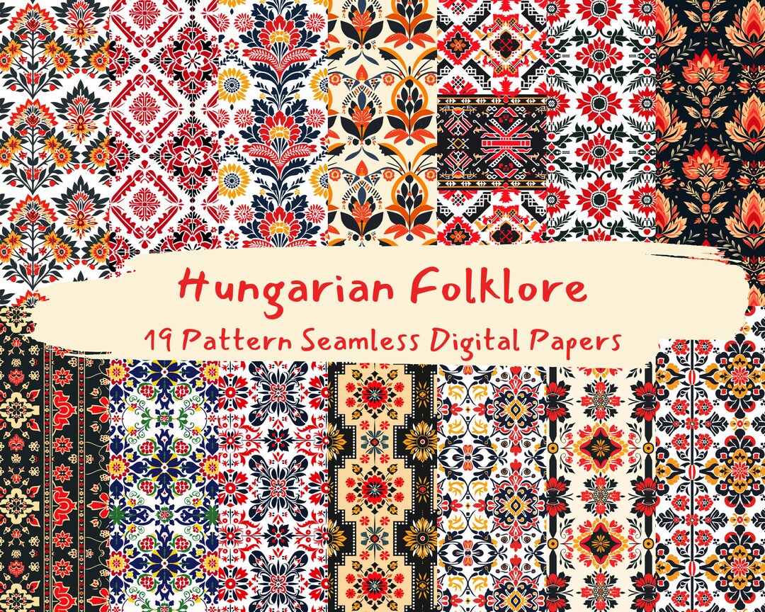 Hungarian Folklore Pattern Seamless Digital Papers - Printable ...