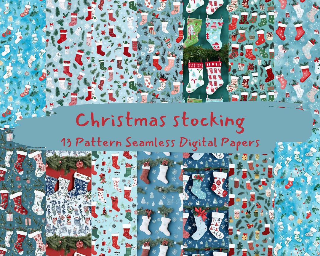 Christmas Stocking Pattern Seamless Digital Papers - Printable ...