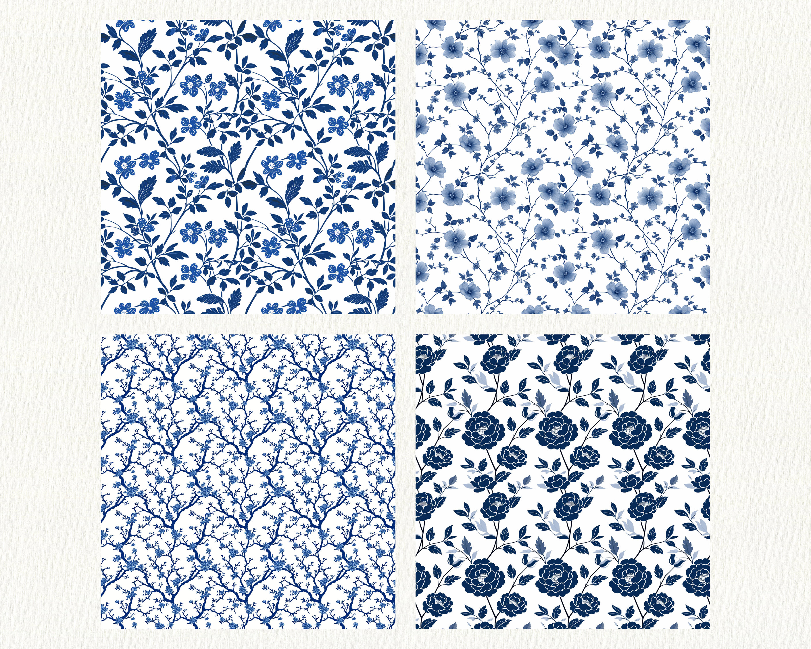 Minimalist Floral Chinoiserie Pattern Seamless Digital Papers ...