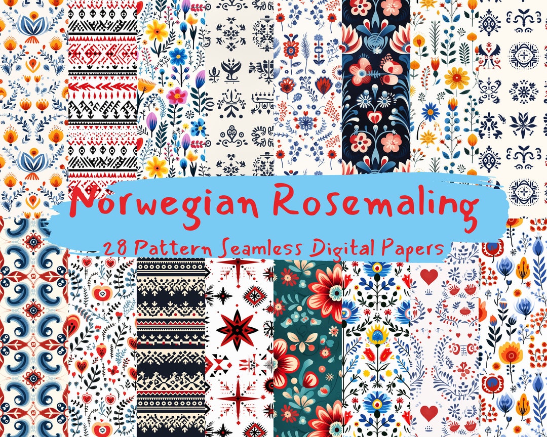 Norwegian Rosemaling Pattern Seamless Digital Papers - Tile Patterns ...