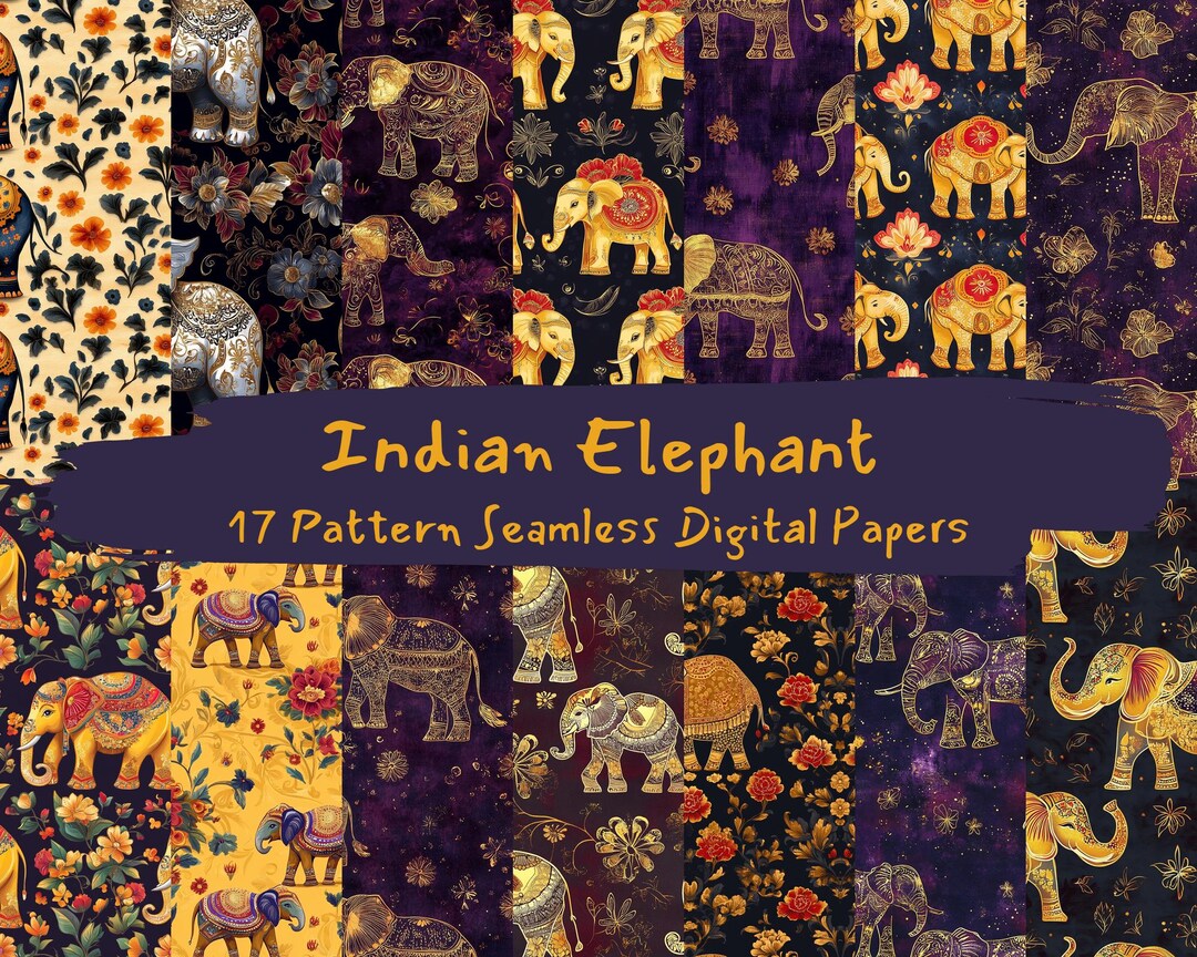 Indian Elephant Pattern Seamless Digital Papers - Printable Scrapbook ...