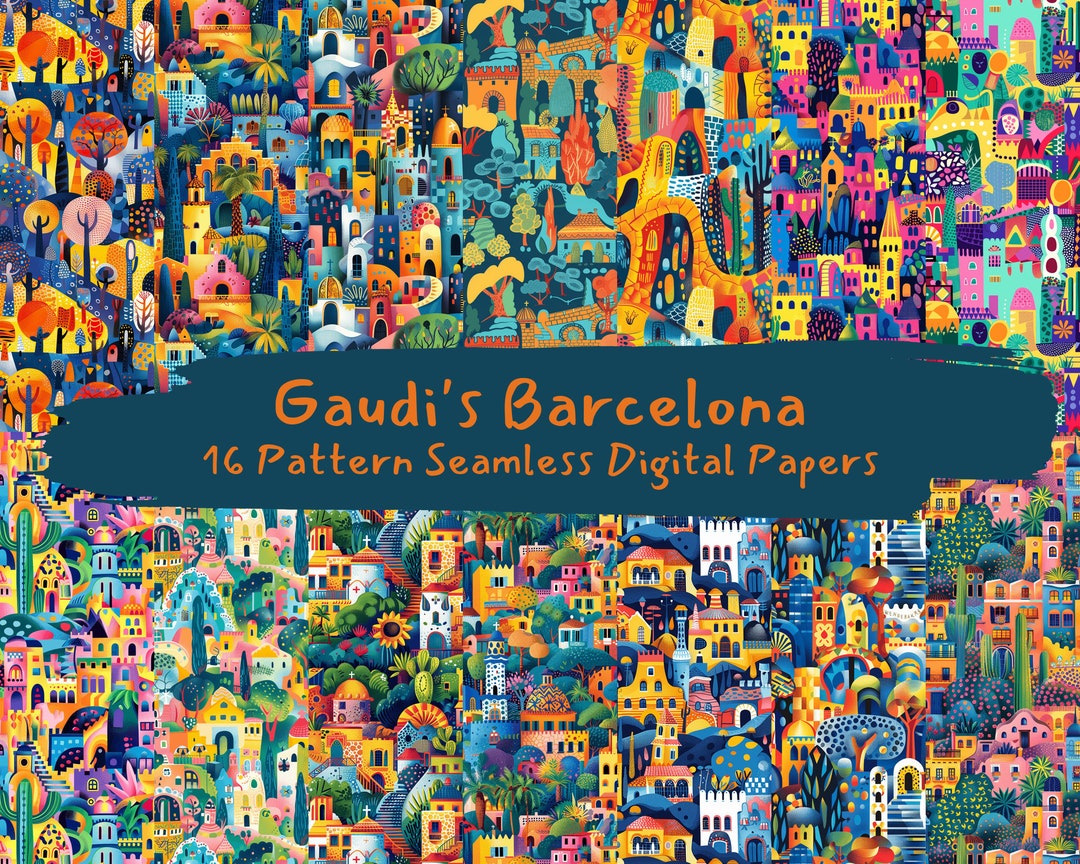 Gaudi's Barcelona Pattern Seamless Digital Papers - Printable Scrapbook ...