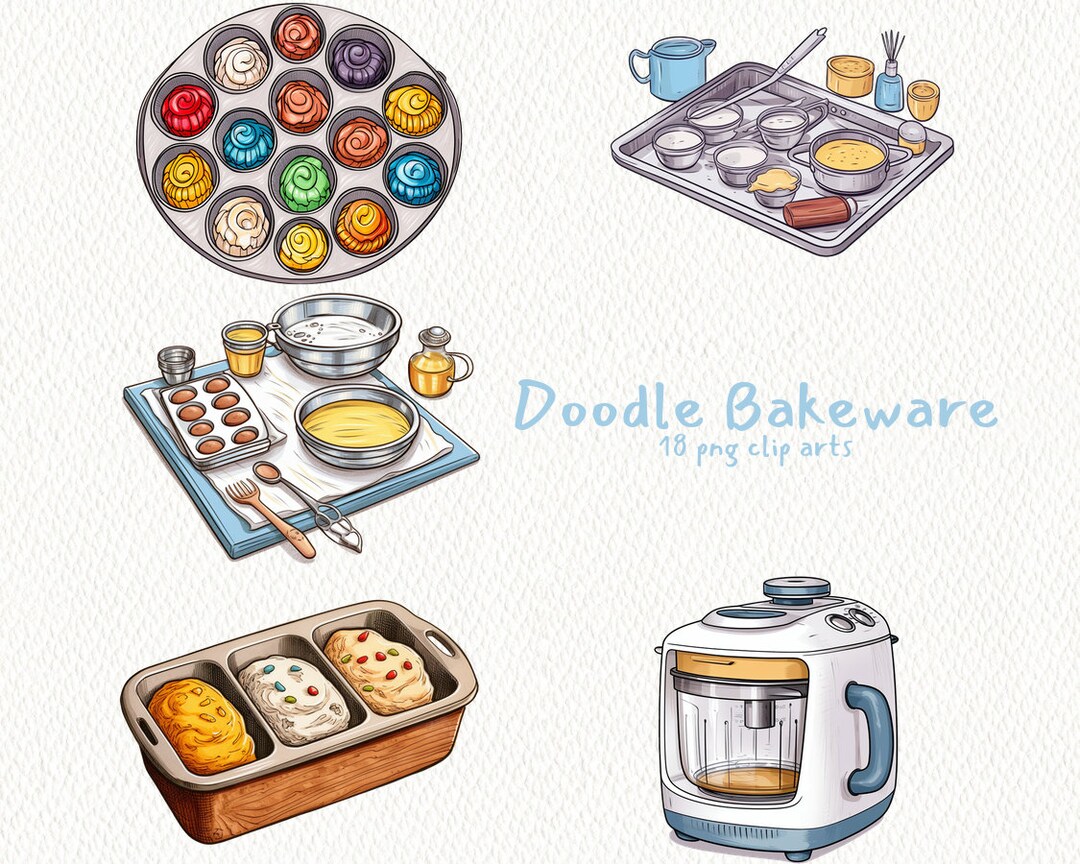 Doodle Bakeware, Digital Printable Clip Art Graphics in PNG Format ...