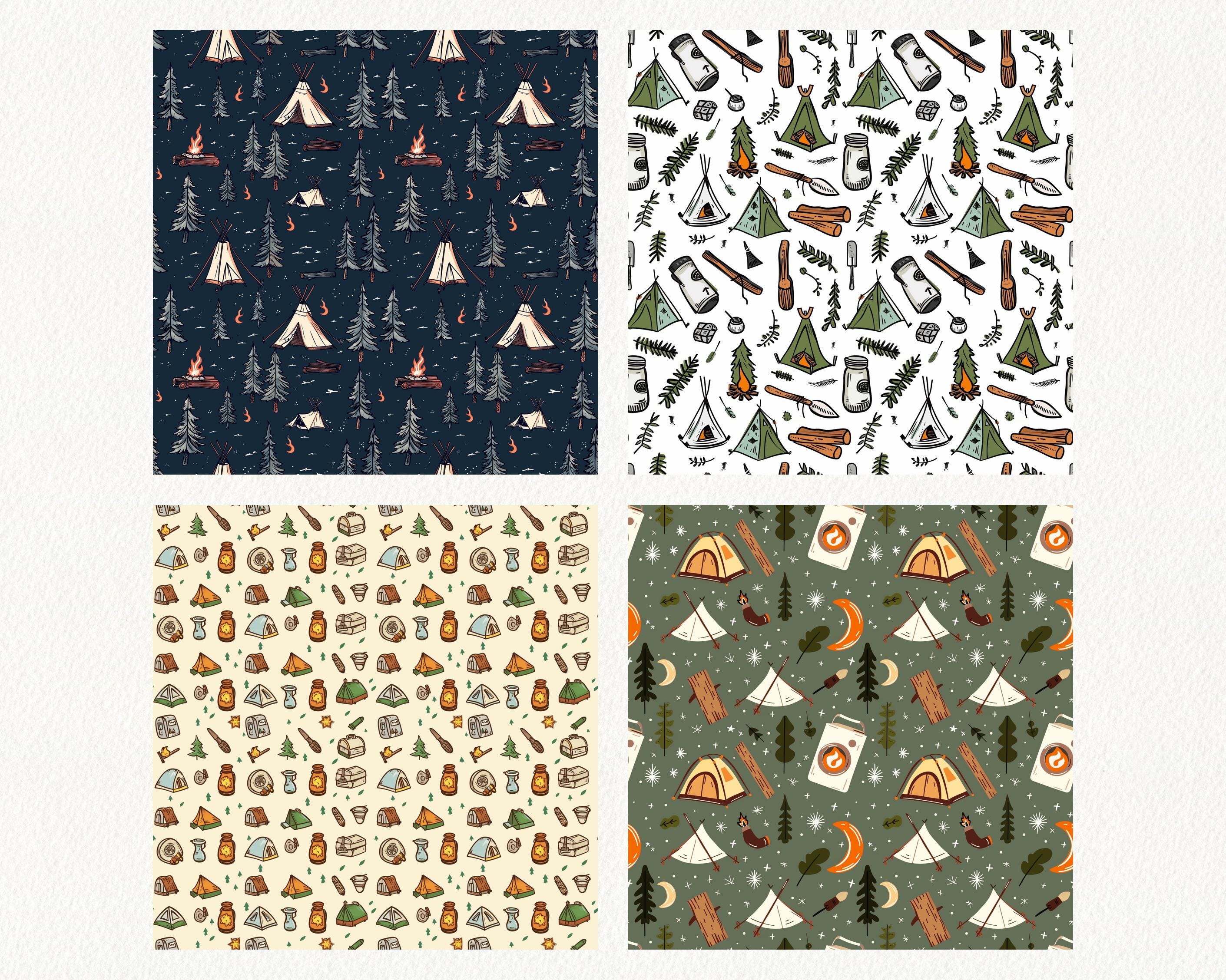 Camping Outdoor Pattern Seamless Digital Papers - Printable Scrapbook ...