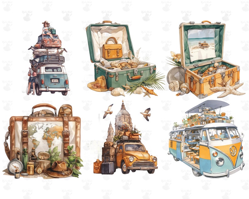 Watercolor Travel Printable Clipart, Png Format, Transparent Background ...