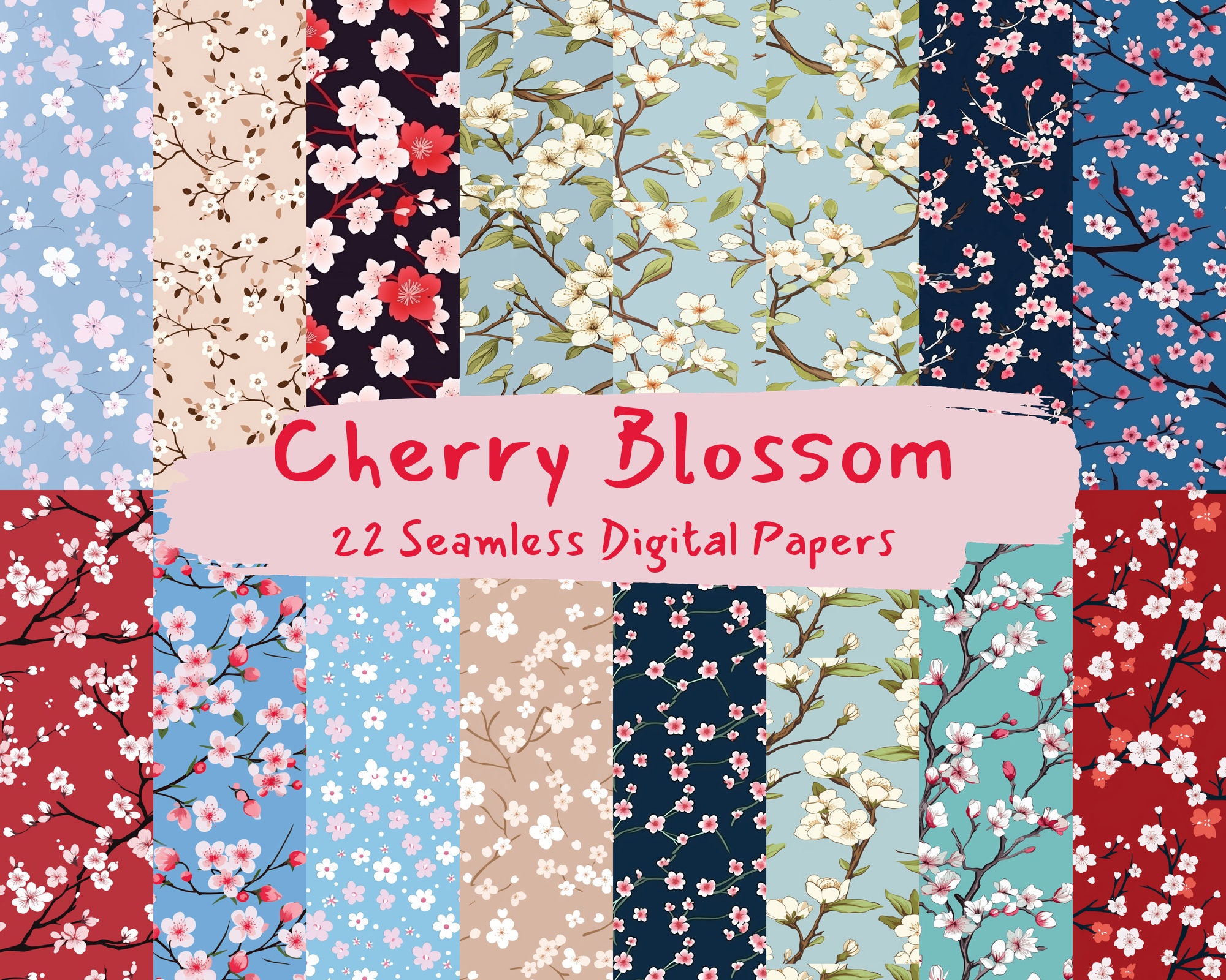 Cherry Blossom Pattern Seamless Digital Papers Tile Patterns Printable ...