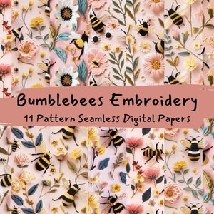 Bumblebees Embroidery Pattern Seamless Digital Papers - Printable ...
