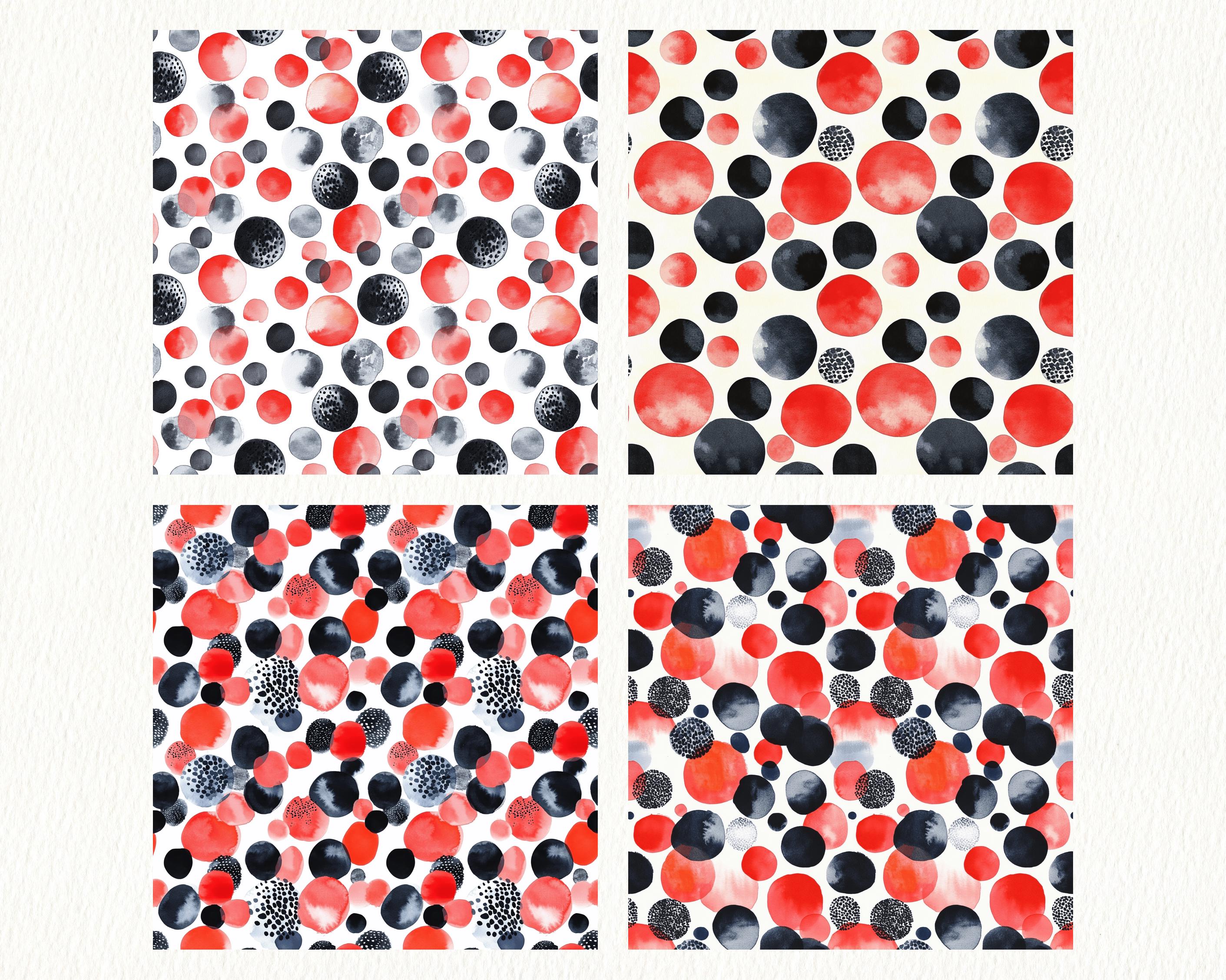 Watercolor Black Red Pattern Seamless Digital Papers - Printable ...