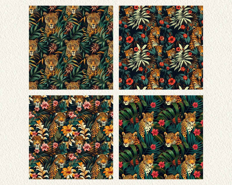 Bohemian Jungle Pattern Seamless Digital Papers Printable Scrapbook ...