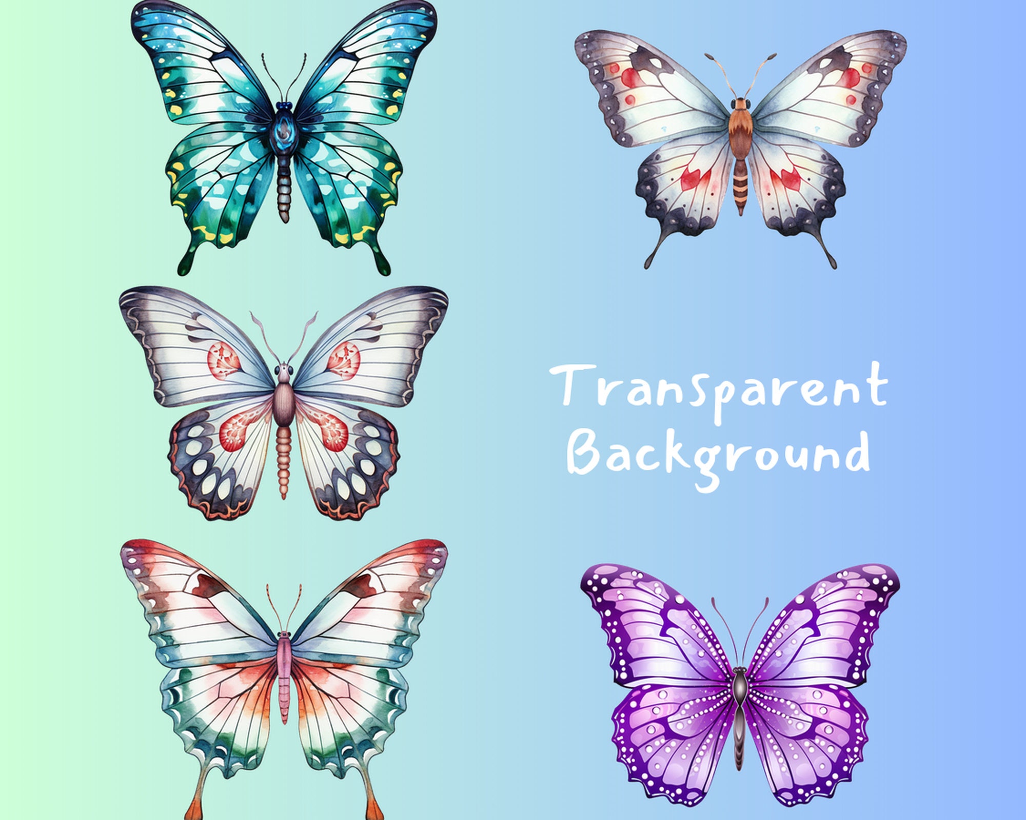 Watercolor Butterfly, Digital Printable Clip Art Graphics in PNG Format ...