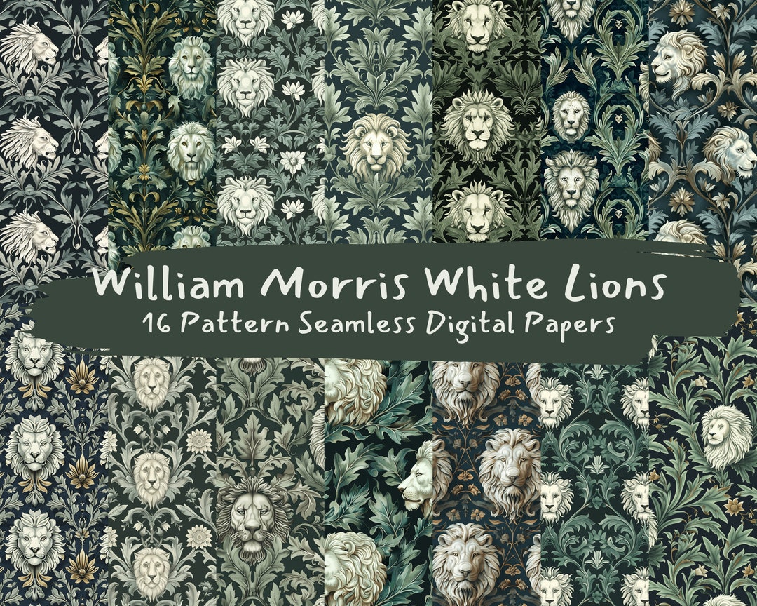 William Morris White Lions Pattern Seamless Digital Papers - Printable ...