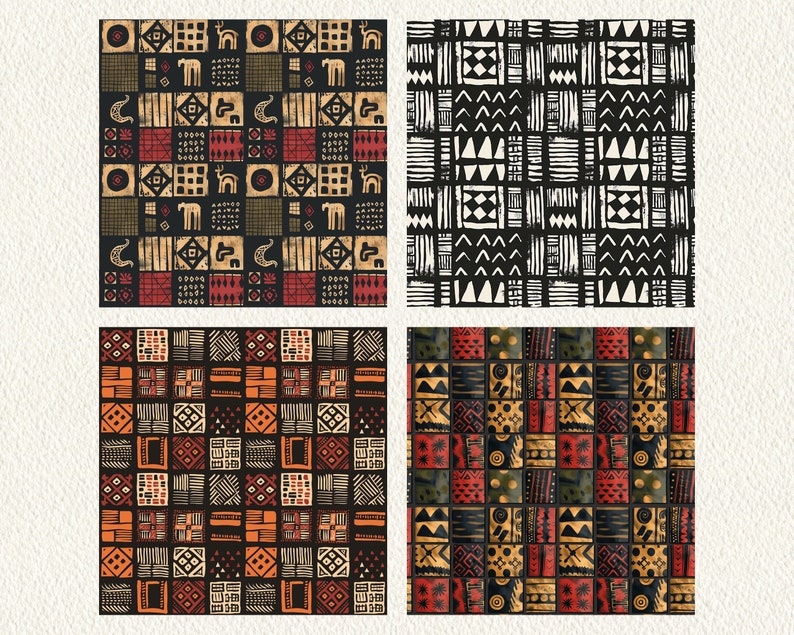 African Mud Cloth Pattern Seamless Digital Papers - Printable Scrapbook ...
