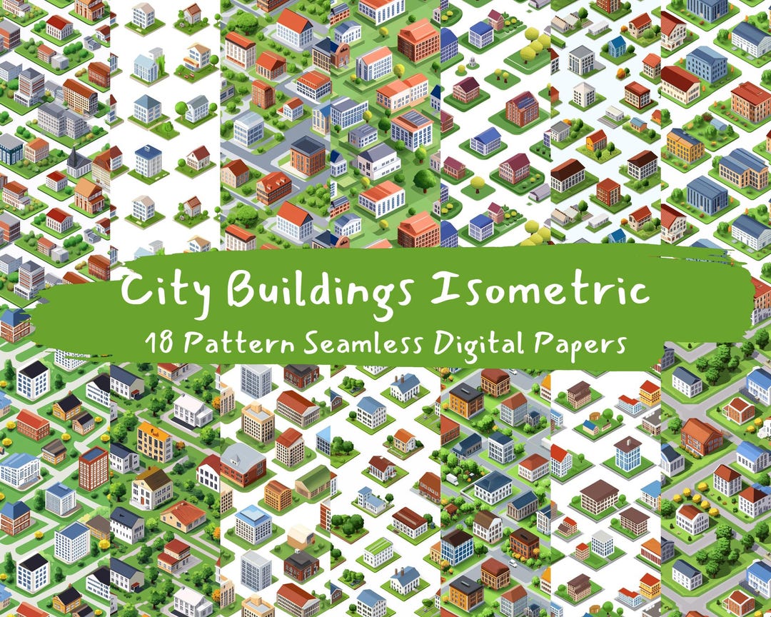 City Buildings Isometric Pattern Seamless Digital Papers - Printable ...