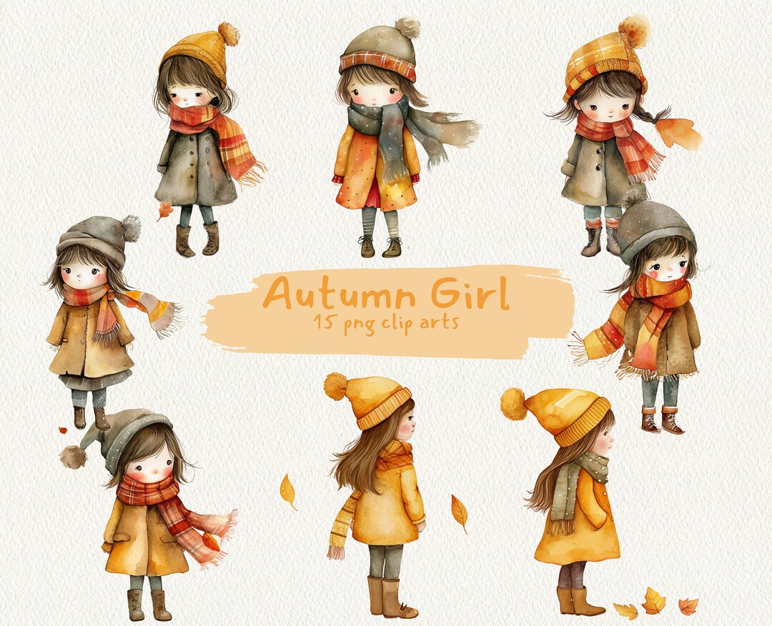 Autumn Girl Digital Printable Clipart Bundle in PNG Format Transparent ...