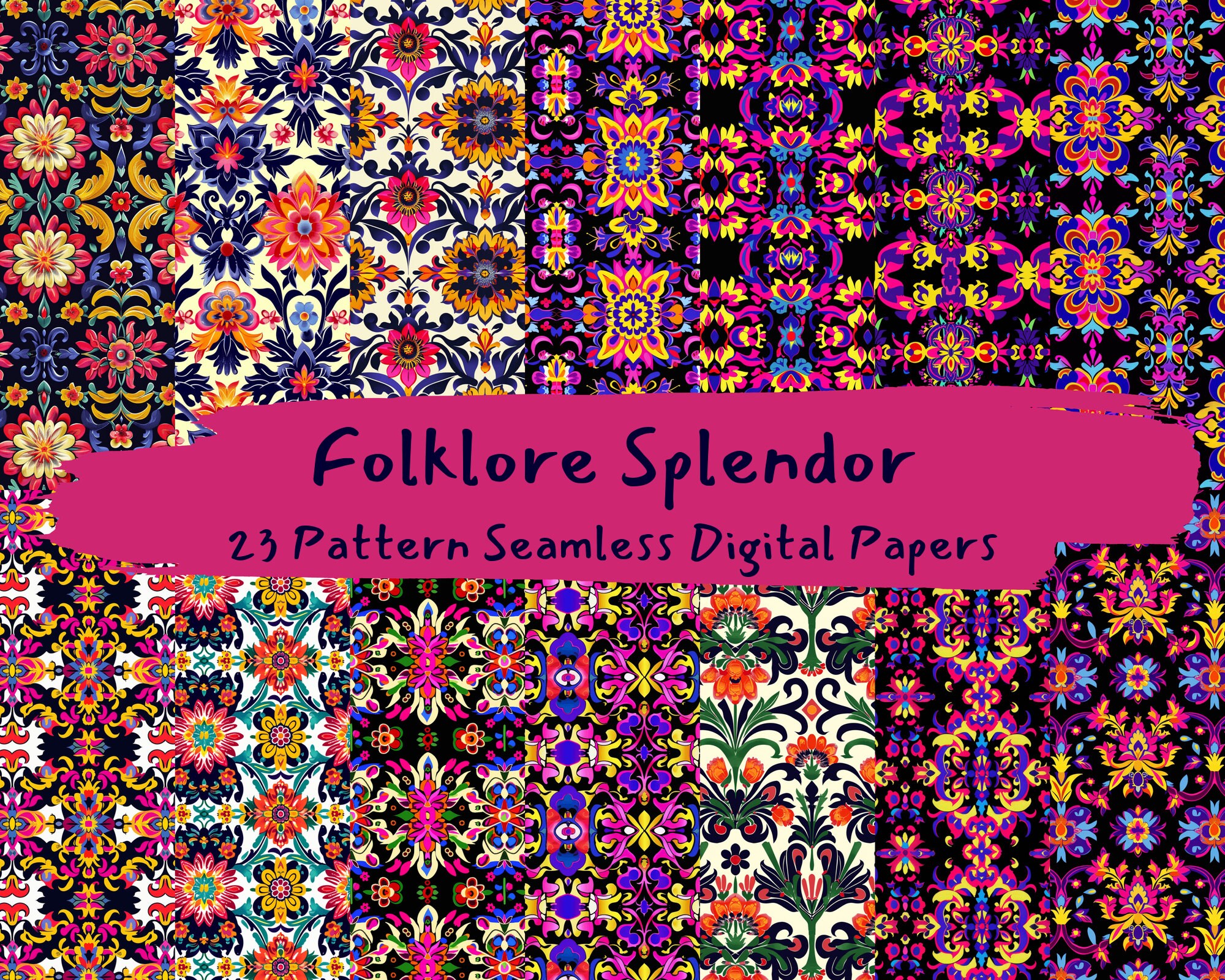 Folklore Splendor Pattern Seamless Digital Papers - Printable Scrapbook ...