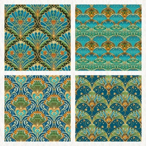 Rococo Peacock Fans Pattern Seamless Digital Papers - Printable ...