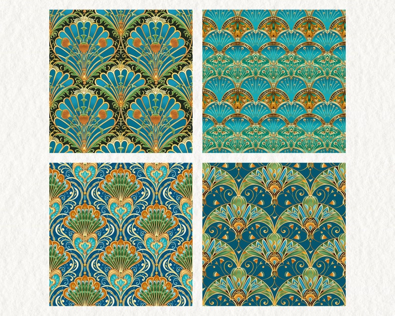 Rococo Peacock Fans Pattern Seamless Digital Papers - Printable ...