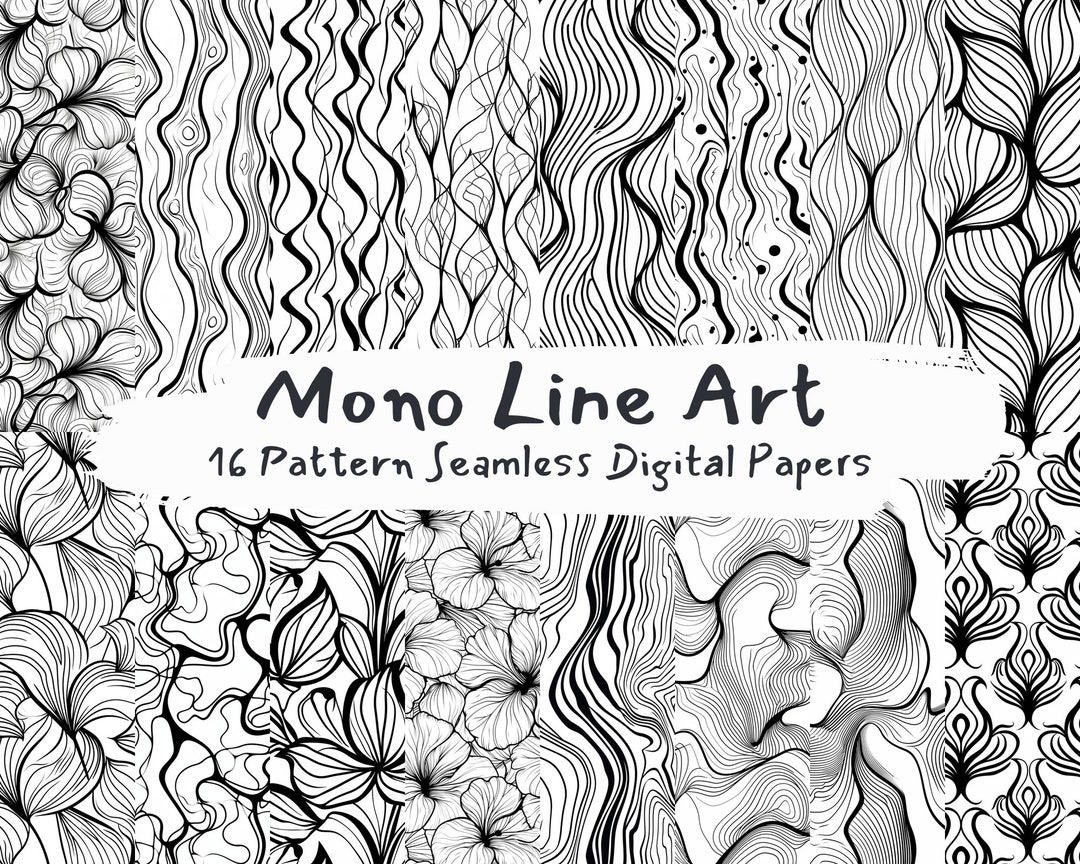 Mono Line Art Pattern Seamless Digital Papers - Tile Patterns Printable ...