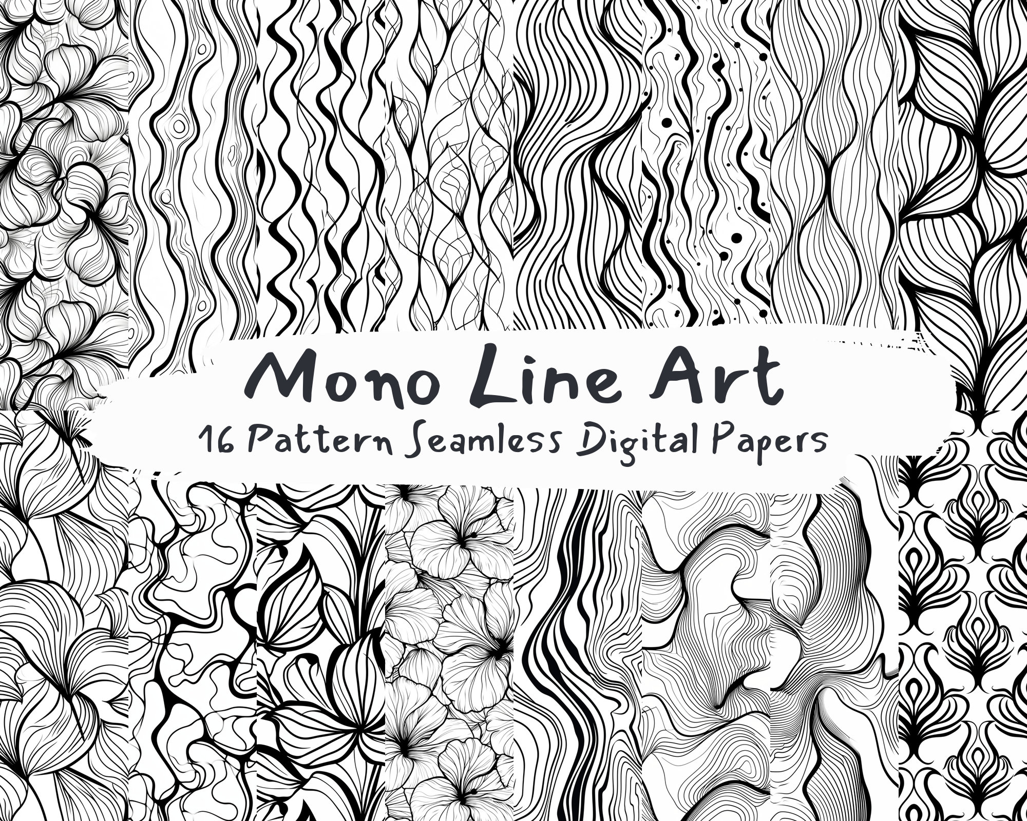 Mono Line Art Pattern Seamless Digital Papers Tile Patterns Printable ...