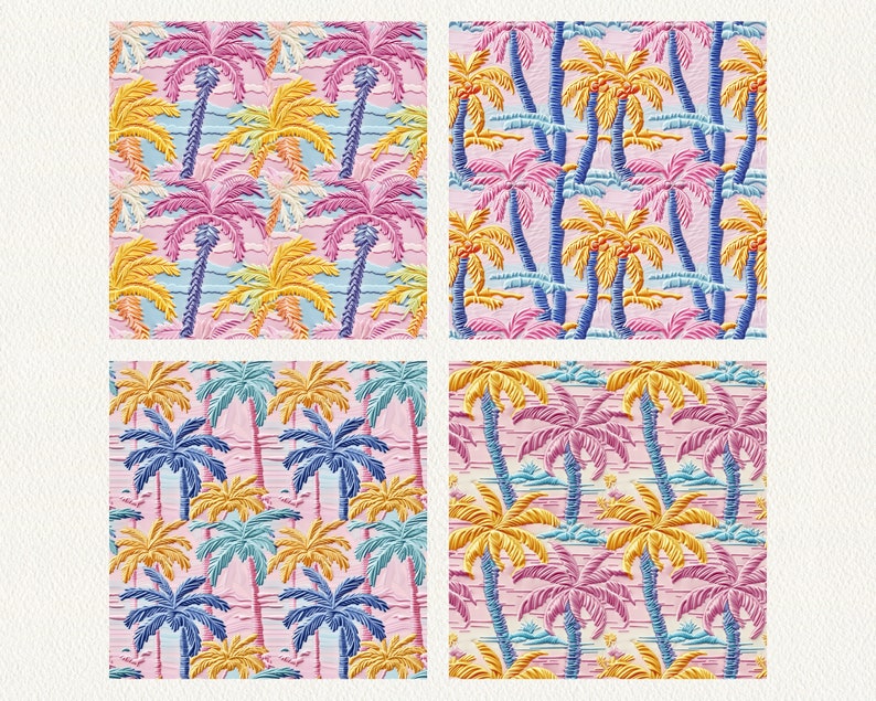 Pastel Palm Tree Embroidery Pattern Seamless Digital Papers - Printable ...