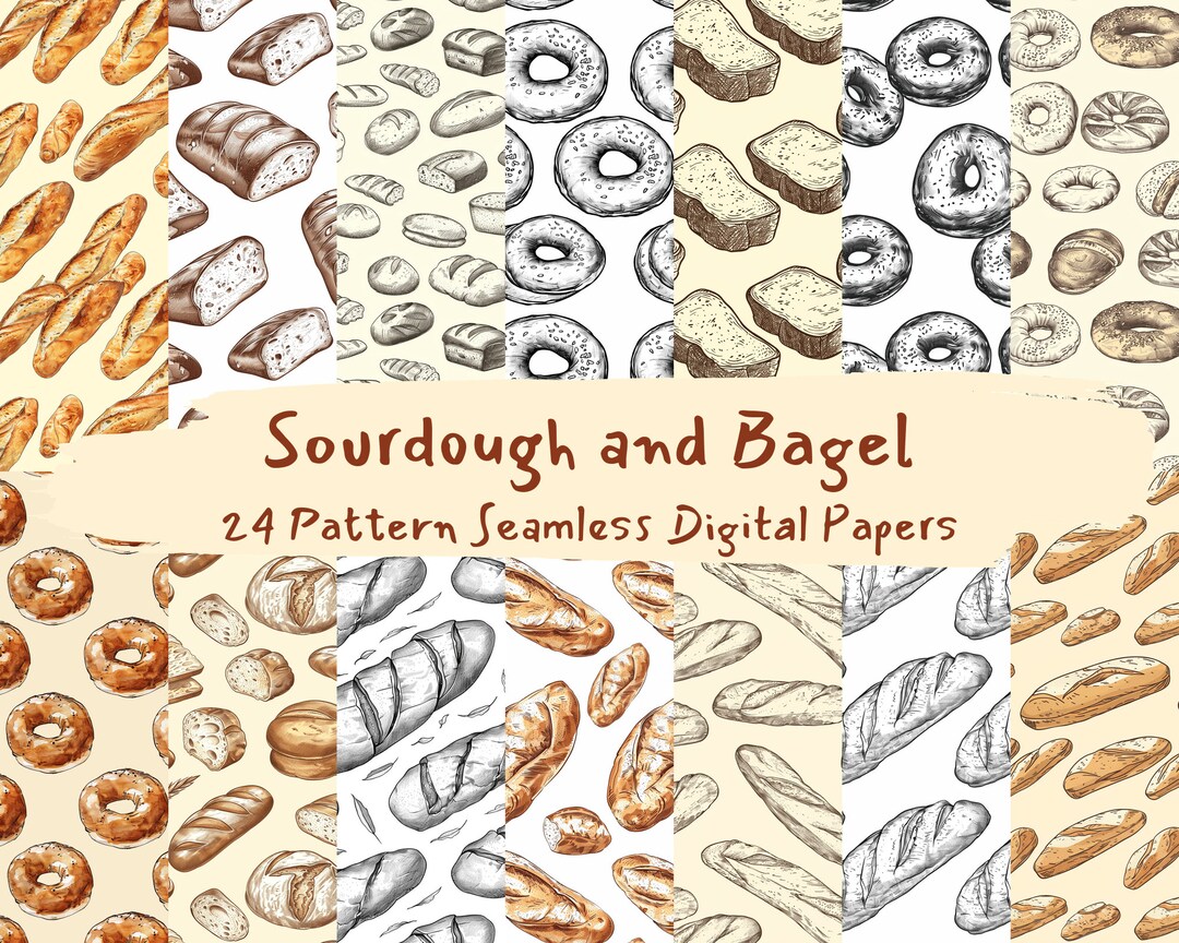Sourdough and Bagel Pattern Seamless Digital Papers - Printable ...