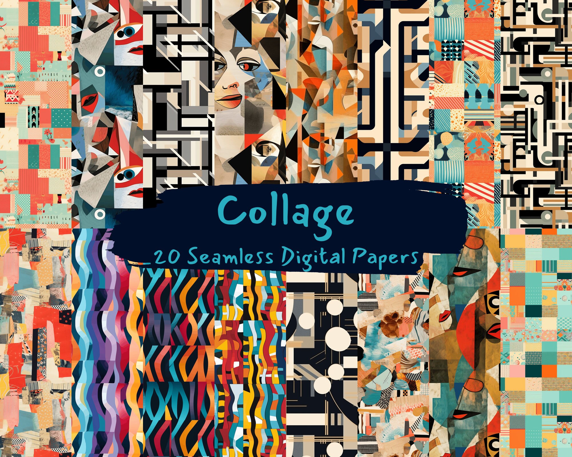 Collage Pattern Digital Papers - Seamless Tile Patterns Printable ...