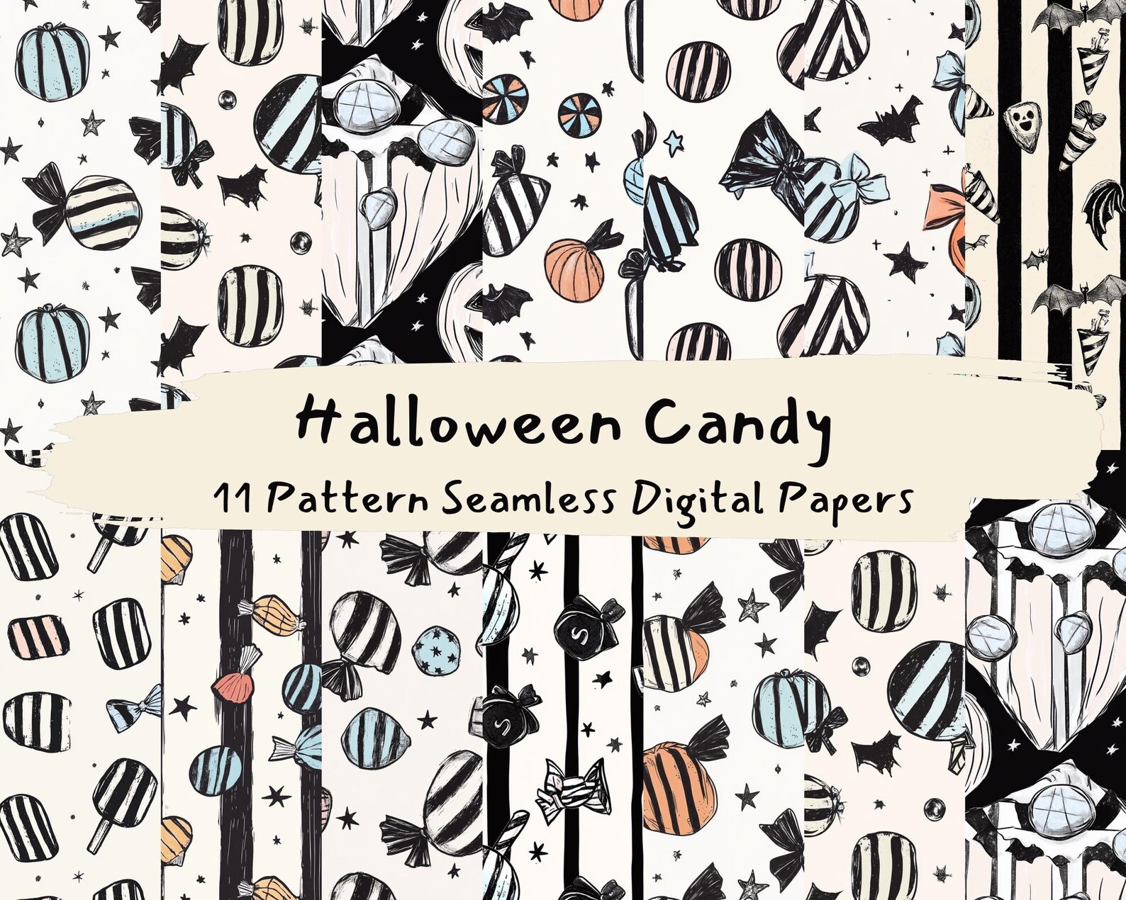 Halloween Candy Pattern Seamless Digital Papers - Printable Scrapbook ...