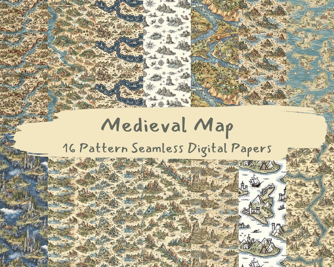 Medieval Map Pattern Seamless Digital Papers - Printable Scrapbook ...