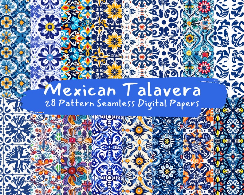 Mexican Talavera Pattern Seamless Digital Papers Tile Patterns ...