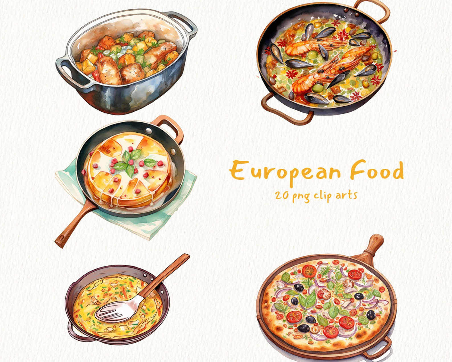 European Food, Digital Printable Clip Art Graphics in PNG Format ...