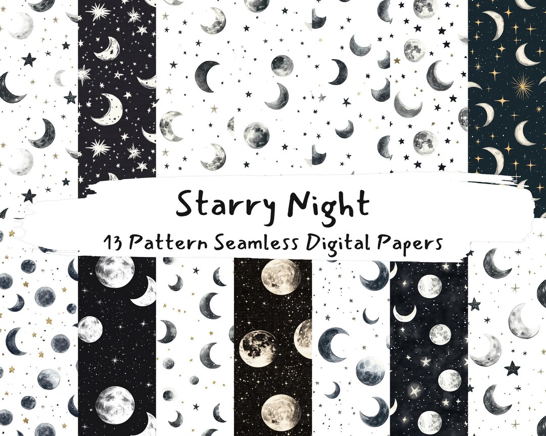 Starry Night Pattern Seamless Digital Papers - Printable Scrapbook ...