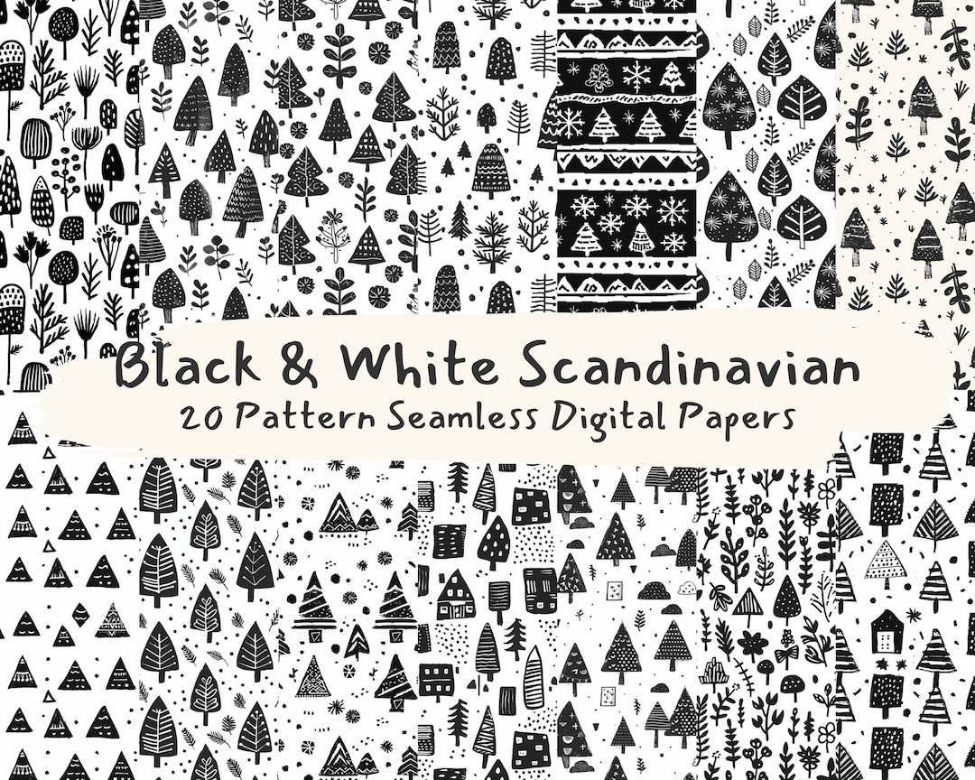 Black & White Scandinavian Pattern Seamless Digital Papers - Printable ...