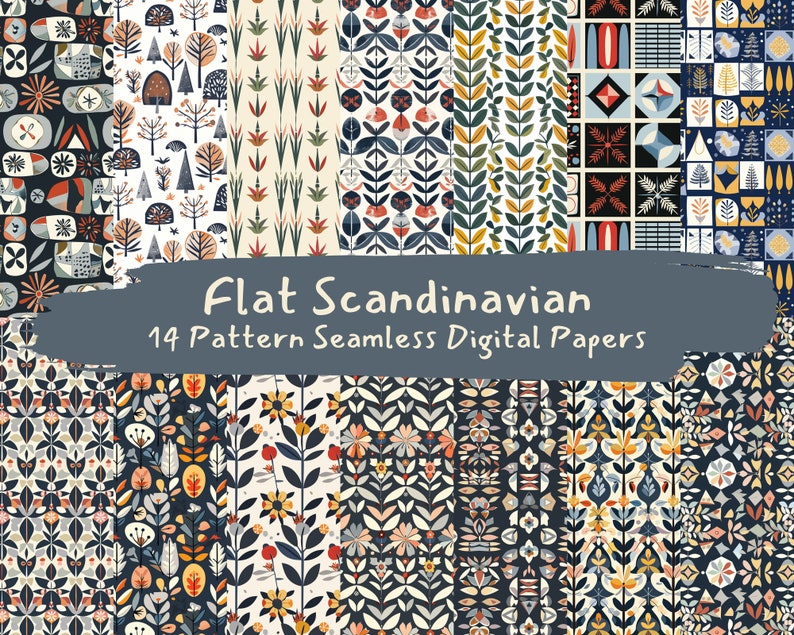 Flat Scandinavian Pattern Seamless Digital Papers - Printable Scrapbook ...