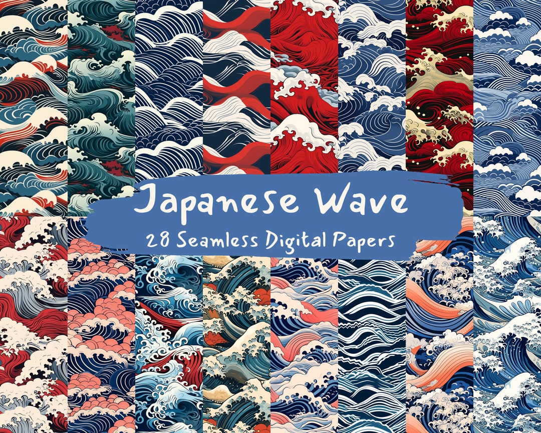 Japanese Wave Pattern Seamless Digital Papers - Tile Patterns Printable ...
