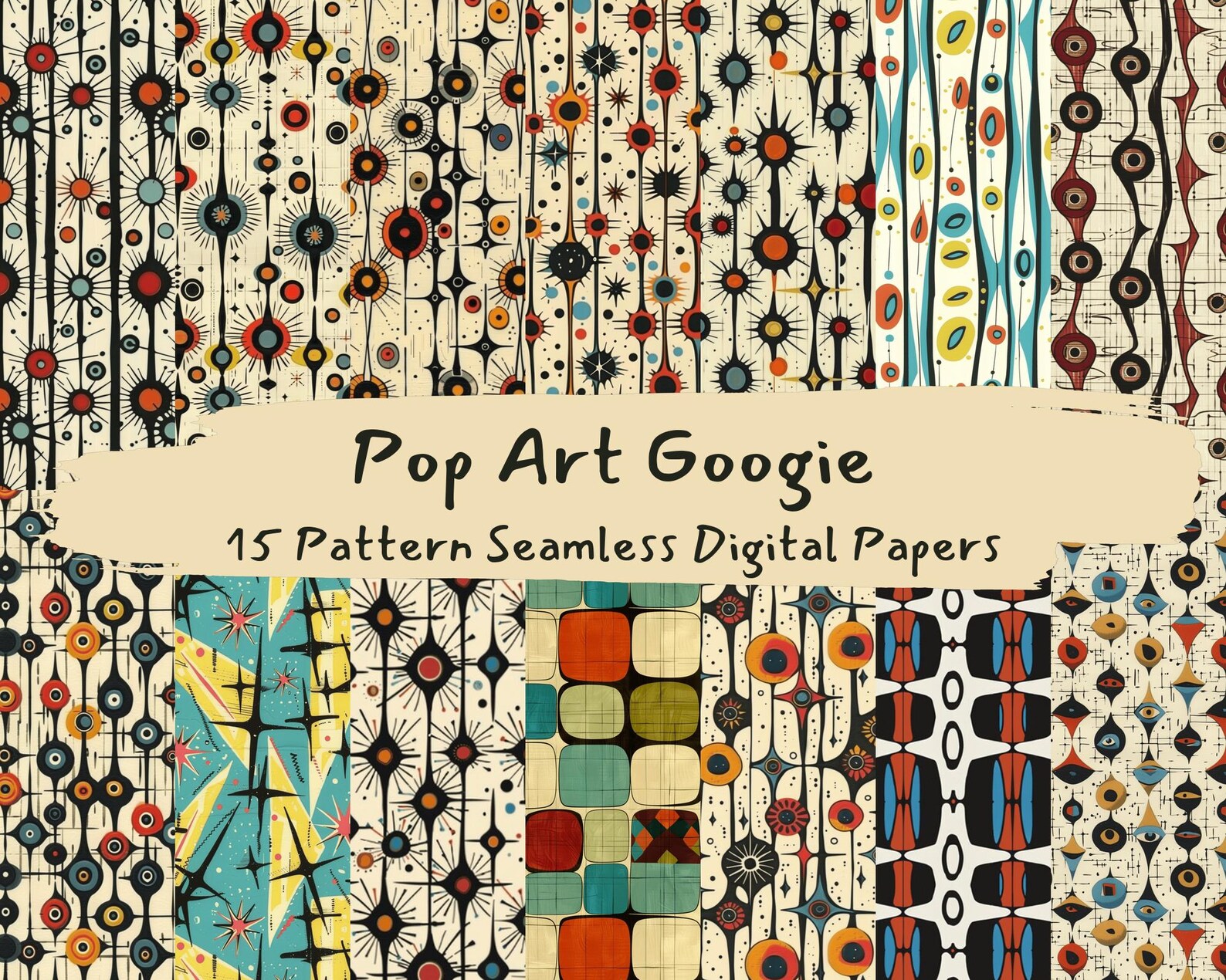 Pop Art Googie Pattern Seamless Digital Papers - Printable Scrapbook ...