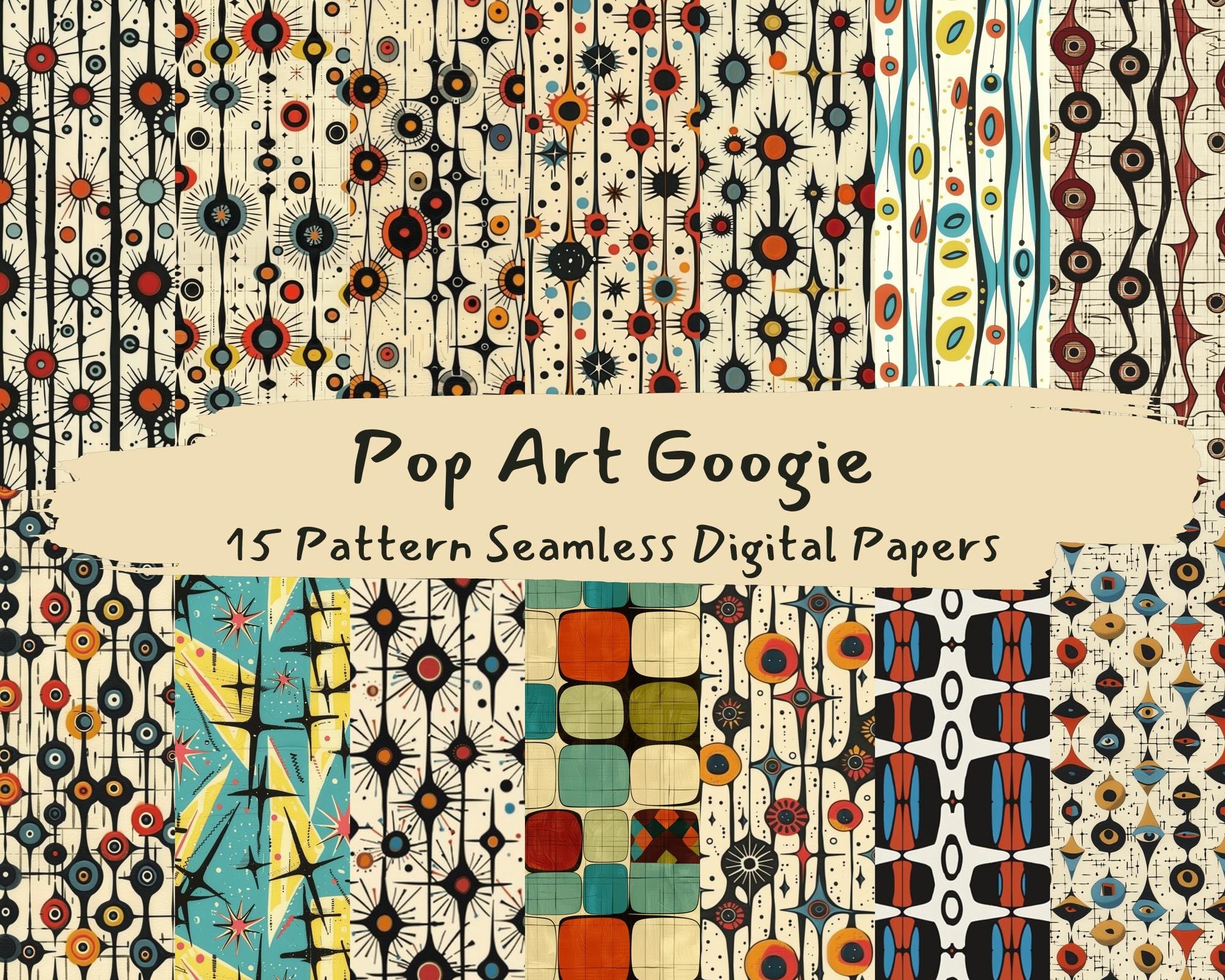 Pop Art Googie Pattern Seamless Digital Papers - Printable Scrapbook ...