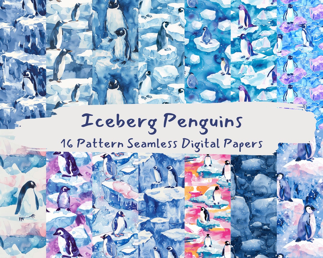 Iceberg Penguins Pattern Seamless Digital Papers - Printable Scrapbook ...