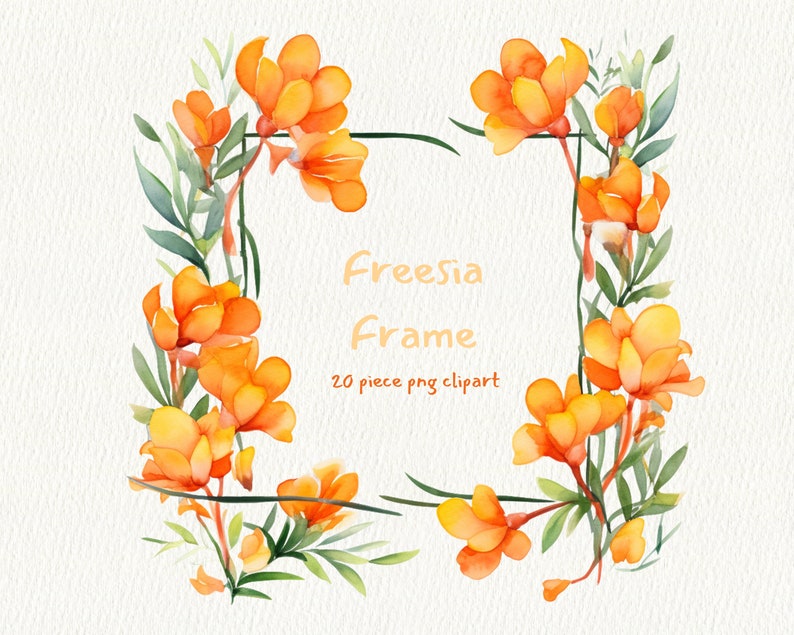 Freesia Frame, Digital Printable Clip Art Graphics in PNG Format ...