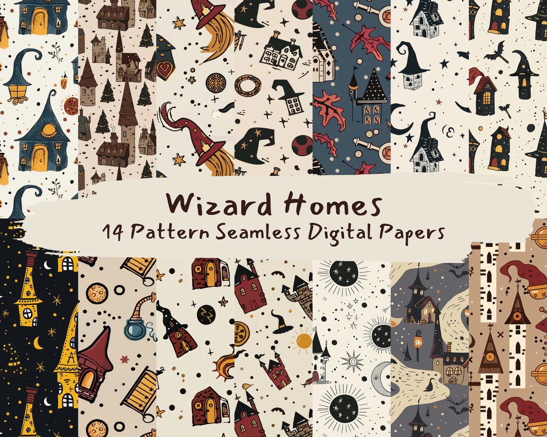 Wizard Homes Pattern Seamless Digital Papers - Printable Scrapbook ...